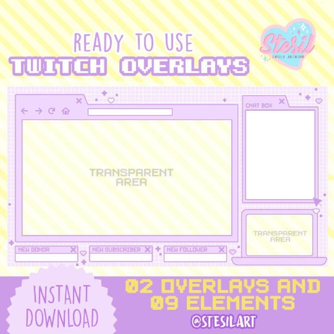 02 Twitch Overlays and 09 Elements / Aesthetic / Kawaii / Streamer ...