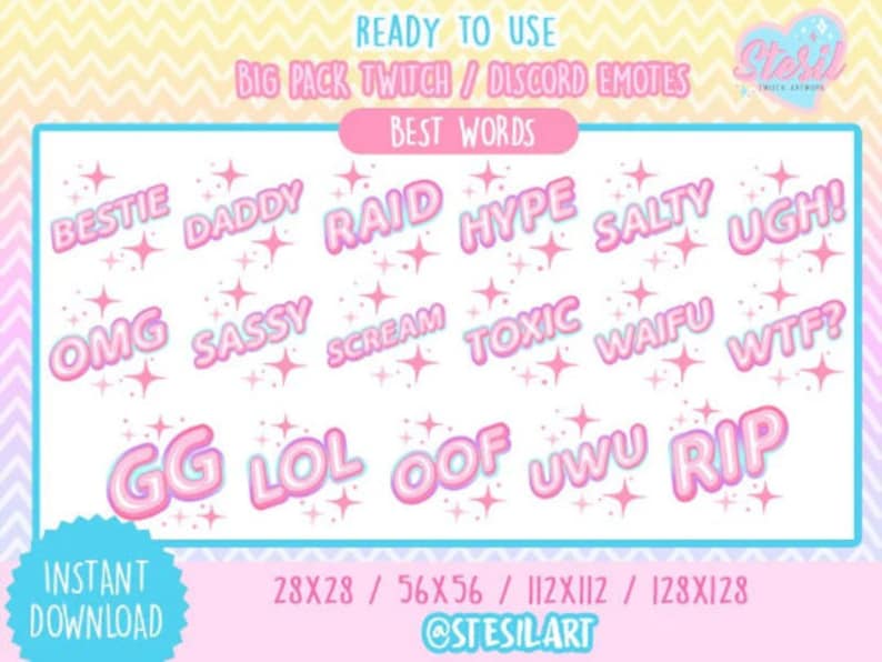 Twitch and Discord WORDS Emotes Pack / GG Lol Oof Uwu Rip Omg Sassy ...
