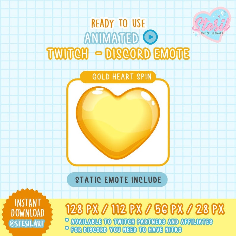 ANIMATED Twitch and Discord Emote / HEART Spin / Gold Color Valentine's ...