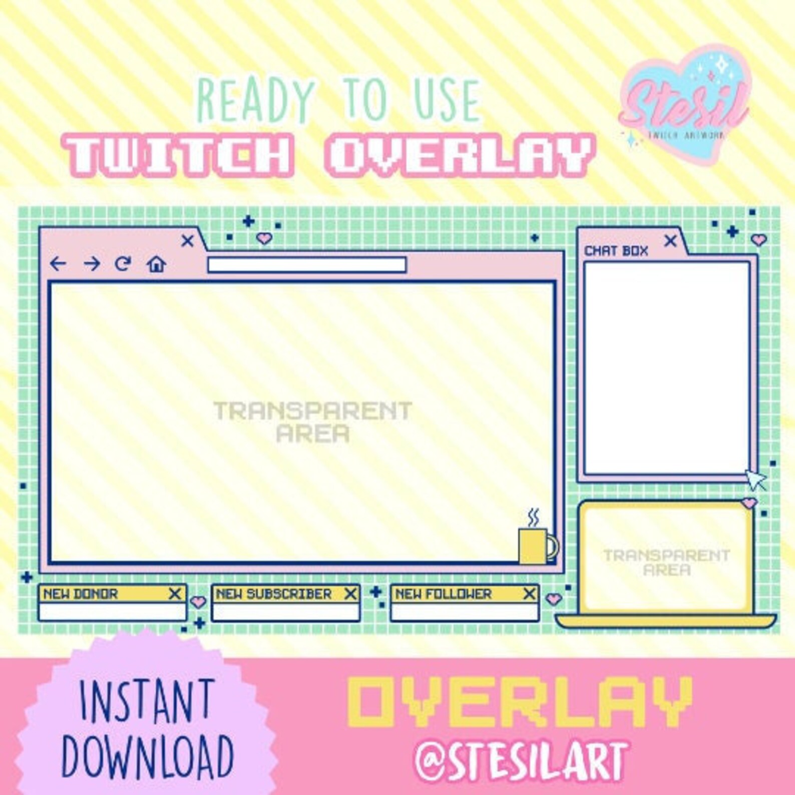 Twitch Overlay / Aesthetic / Kawaii / Streamer / Paint / Vintage ...