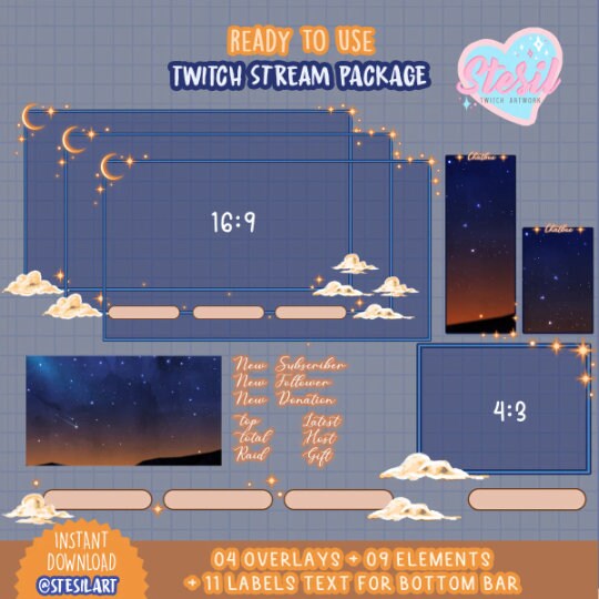 ANIMATED Twitch Stream Package / GOLDEN Night Theme / Sky / Magic ...