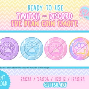 Twitch and Discord Emotes 04 Pack / Toe Bean Coin / Paw / Channel Point ...