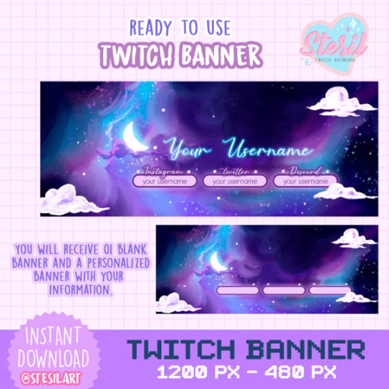 ANIMATED Twitch Stream Package / Purple Galaxy / Sky / Magic / Moon ...