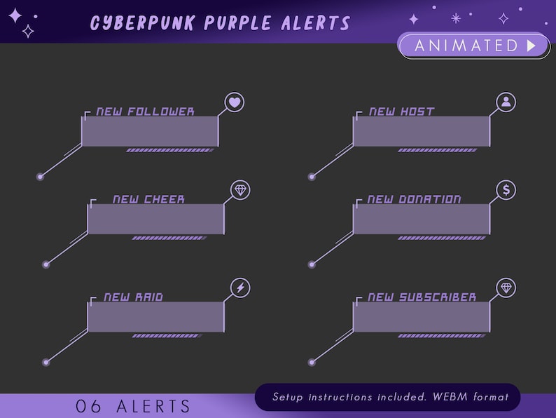 ANIMATED Twitch Stream Package / Cyber Punk Purple Theme / Overlays ...