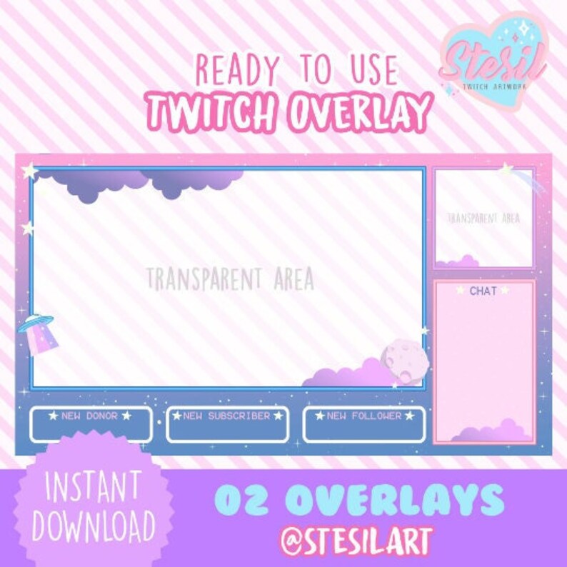 02 Twitch Overlays / Aesthetic / Kawaii / Streamer / Galaxy / Alien ...