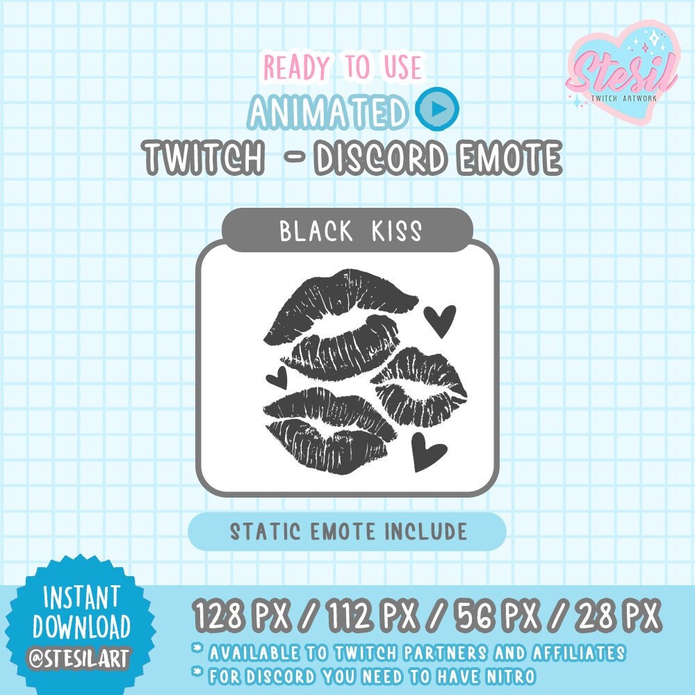ANIMATED Twitch and Discord Emote / Lipstick Kisses / BLACK Color ...