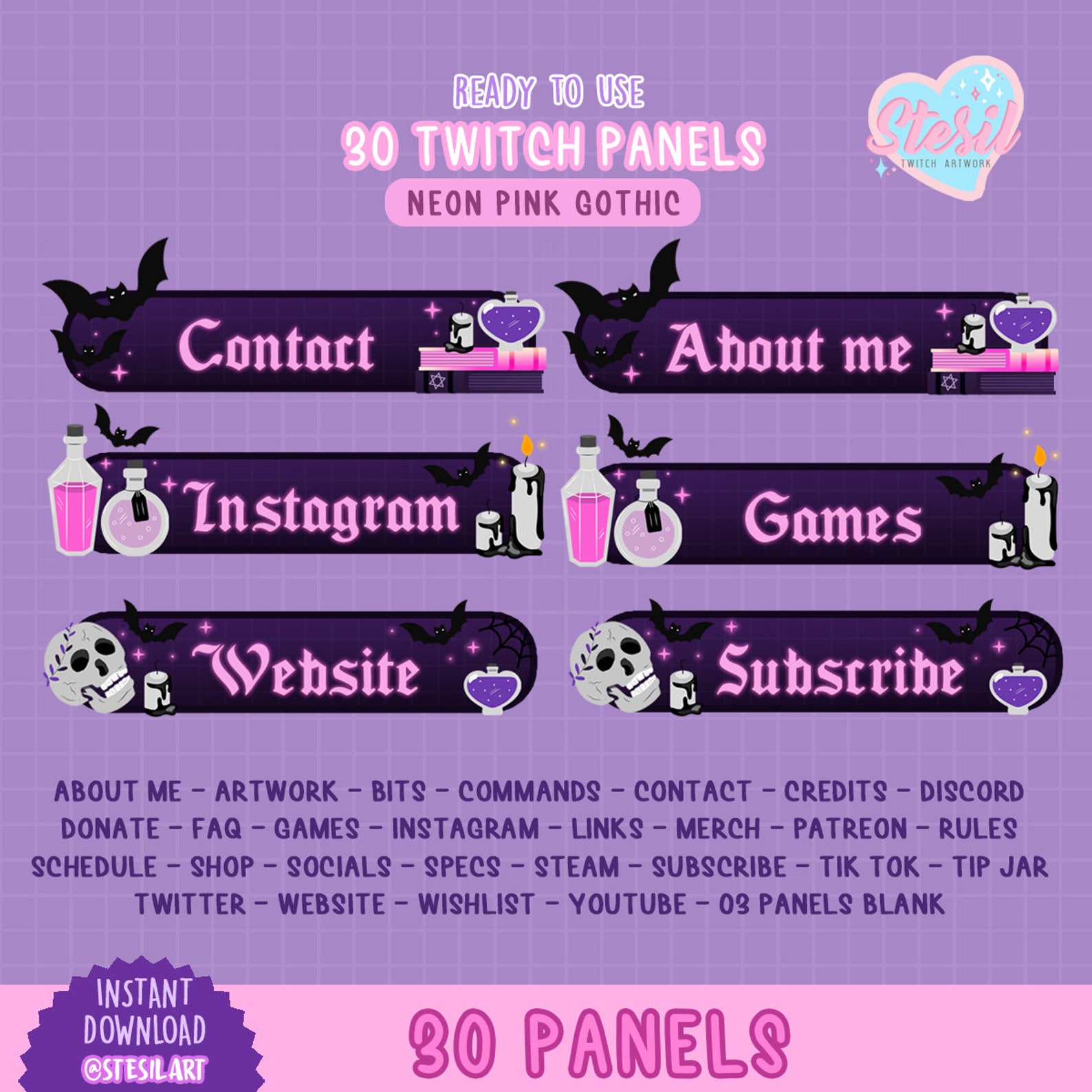 ANIMATED Twitch Stream Package / Gothic Neon Pink Theme / Esoteric ...