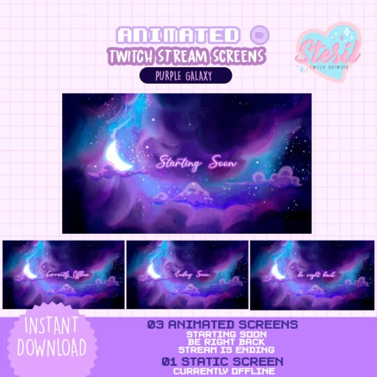 ANIMATED Twitch Stream Package / Purple Galaxy / Sky / Magic / Moon ...