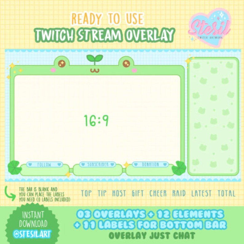 03 Twitch Overlay Elements / Cute Frog Theme / Kawaii / - Etsy