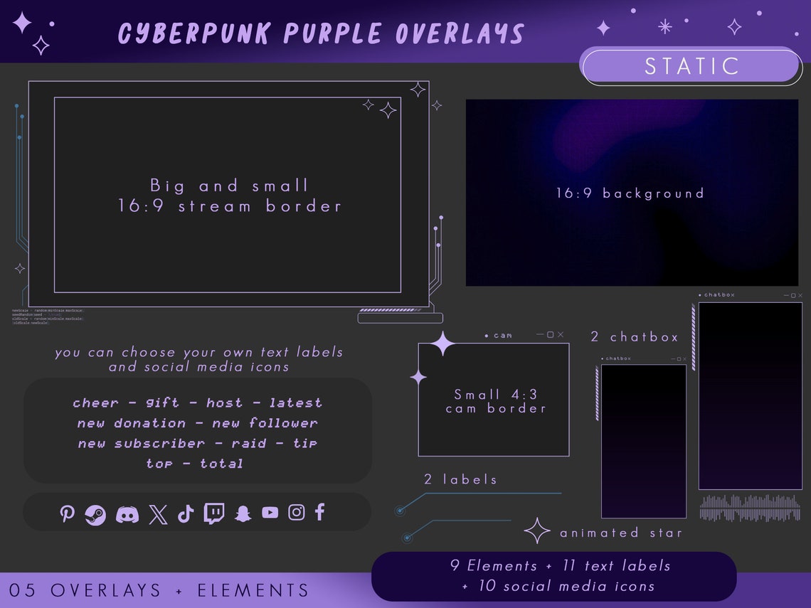 ANIMATED Twitch Stream Package / Cyber Punk Purple Theme / Overlays ...