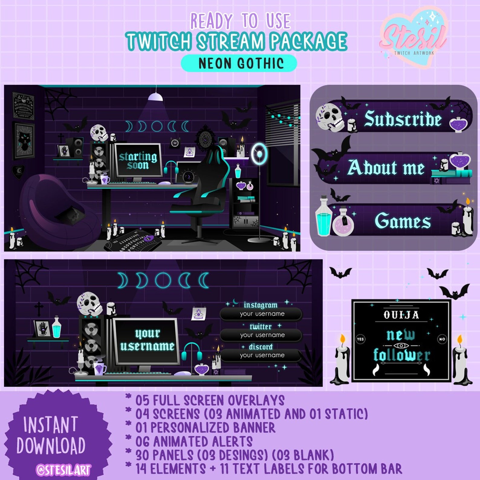 ANIMATED Twitch Stream Package / Neon Gothic Theme / Esoteric / Magic ...