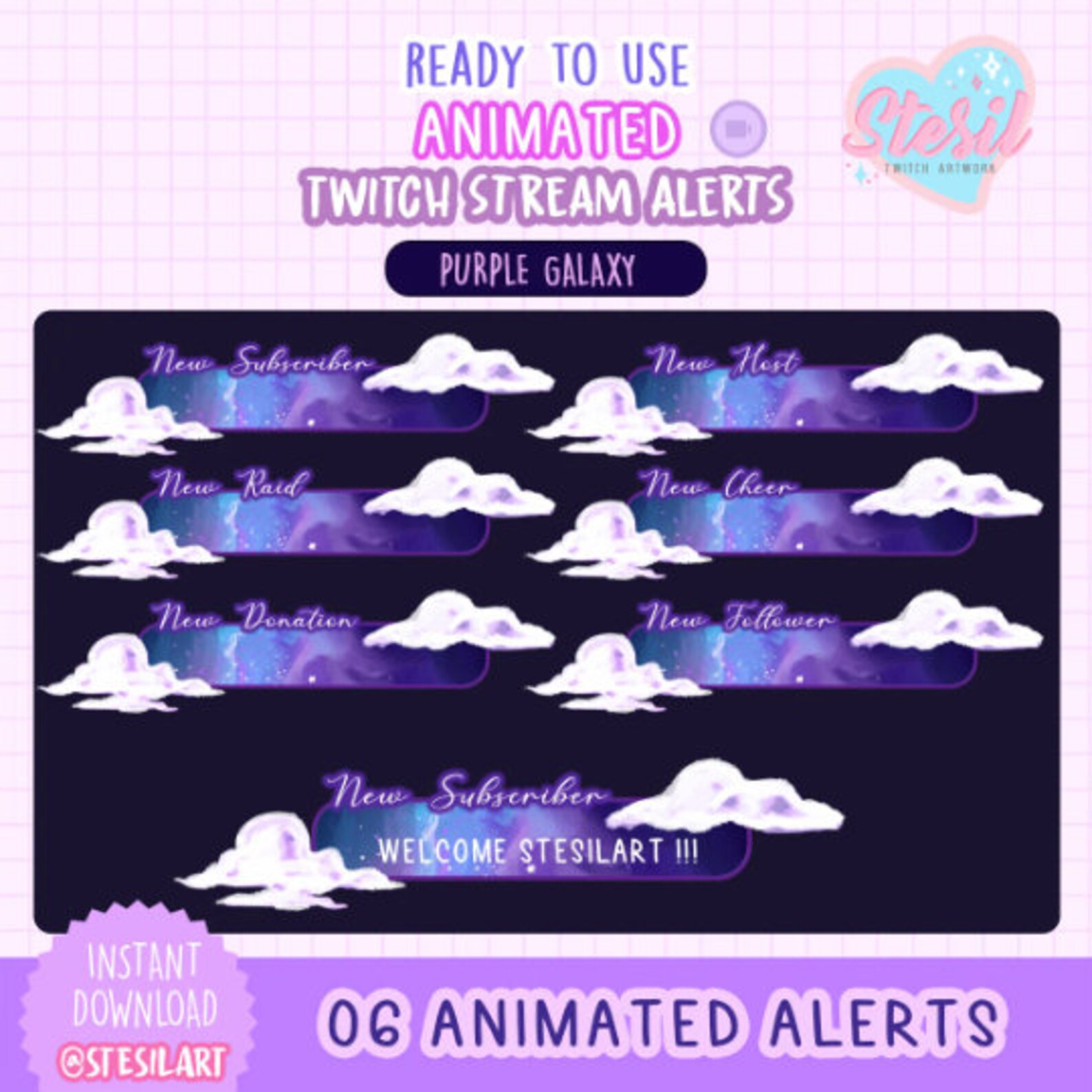 ANIMATED Twitch Stream Package / Purple Galaxy / Sky / Magic / Moon ...