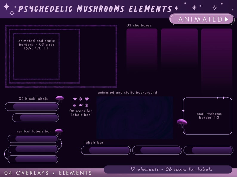 04 Twitch Overlays and 17 Elements / Psychedelic Mushrooms Theme ...