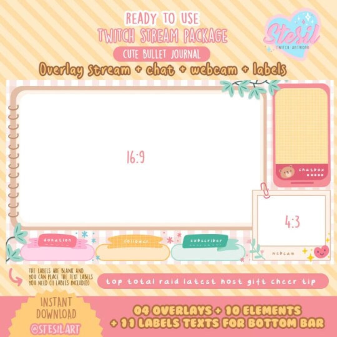 04 Twitch Overlay Elements / Cute Bullet Journal Theme / Korean ...