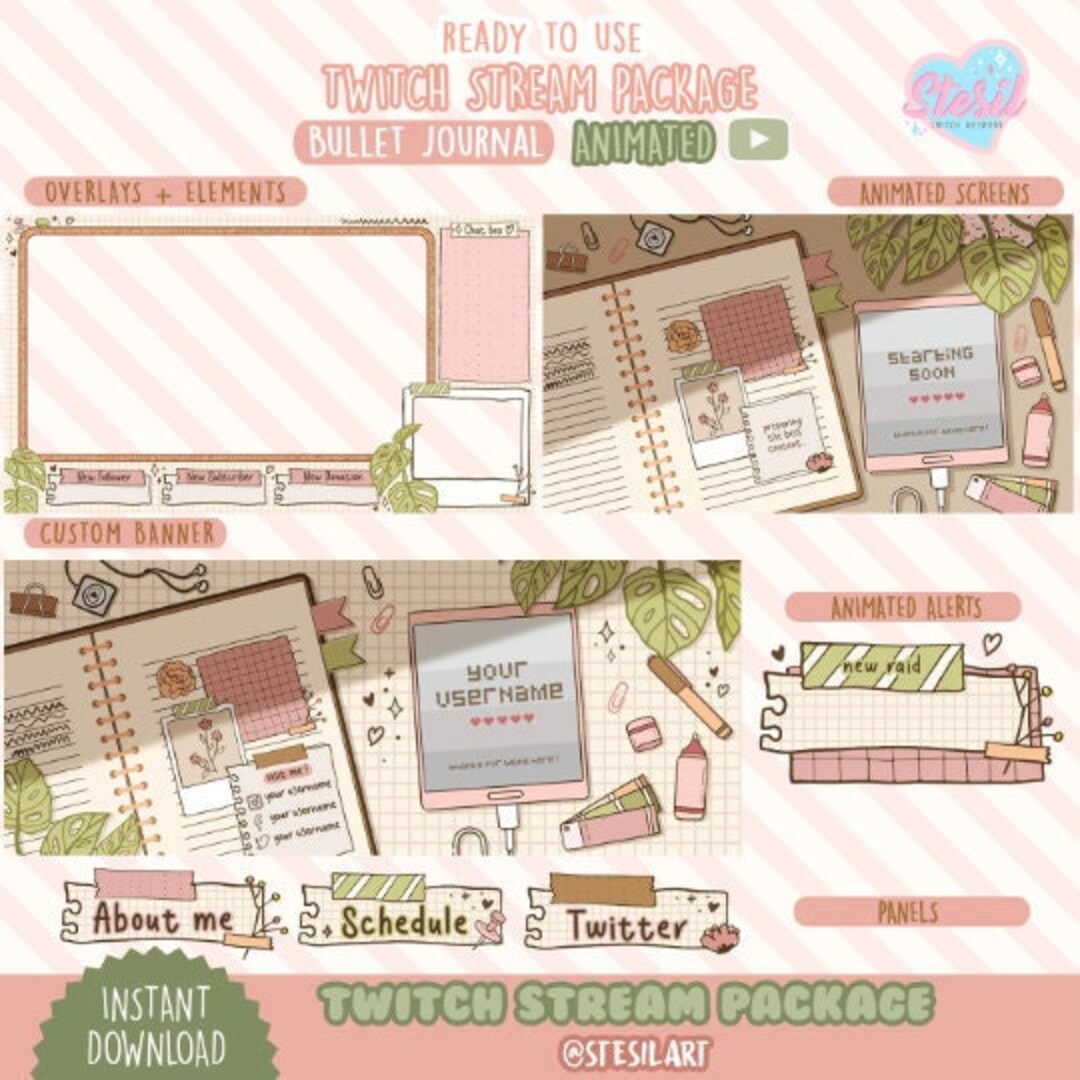 ANIMATED Twitch Stream Package / Aesthetic Bullet Journal Theme ...