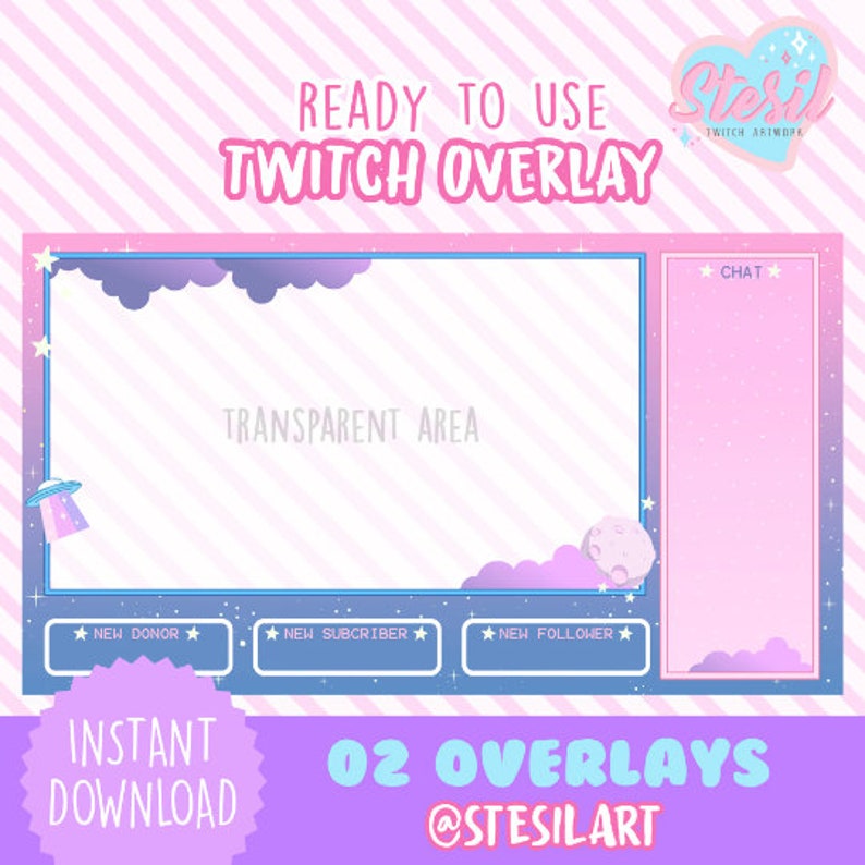 02 Twitch Overlays / Aesthetic / Kawaii / Streamer / Galaxy / - Etsy