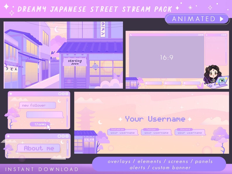 ANIMATED Twitch Stream Package / Dreamy Japanese Street Theme ...