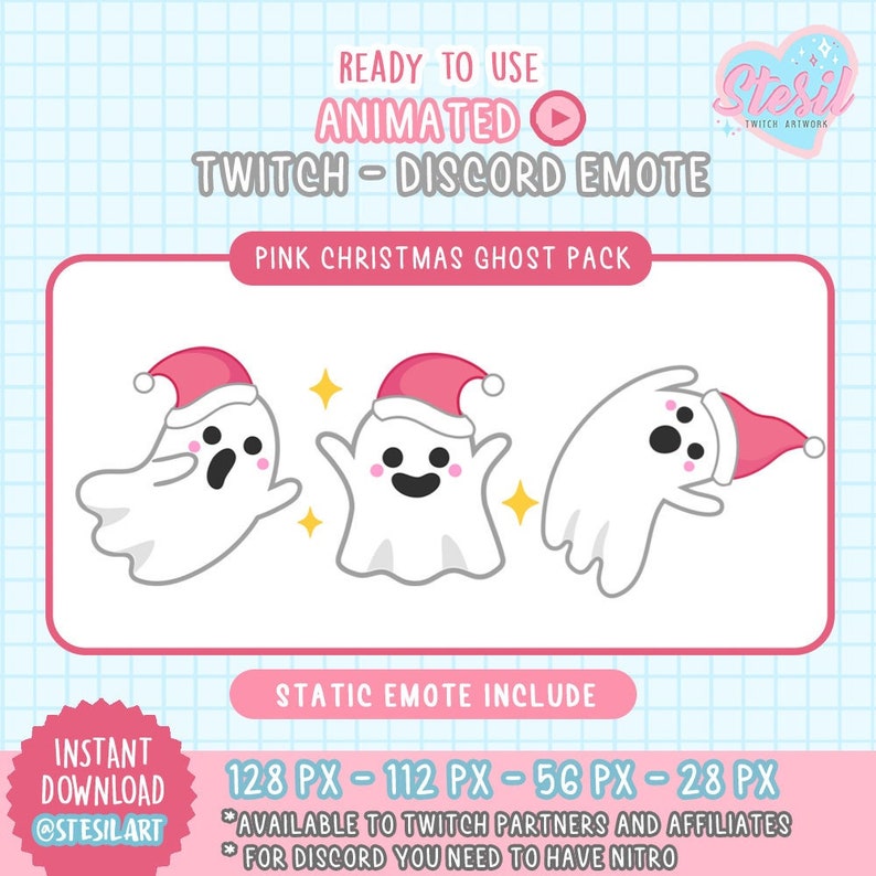 03 ANIMATED Twitch and Discord Emote / Pink Xmas Ghost Pack / Spooky ...