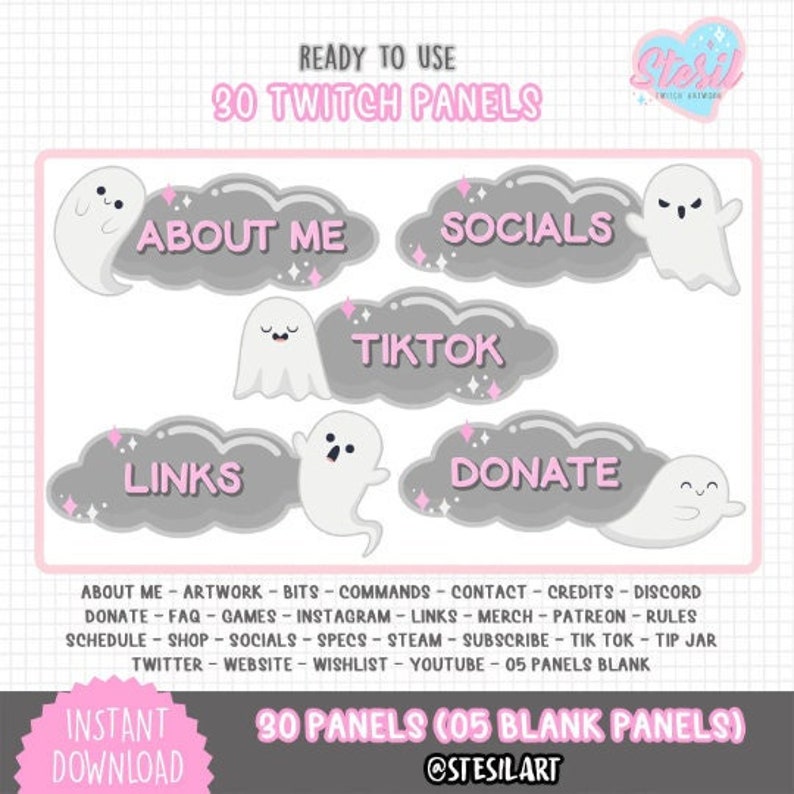 Twitch Panels / Cute Ghost Pink Theme / Halloween / Magic / Spooky ...