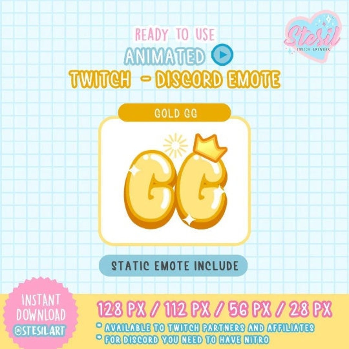 Animated and Static Twitch Discord Emote / GG Sparkle / GOLD Color ...