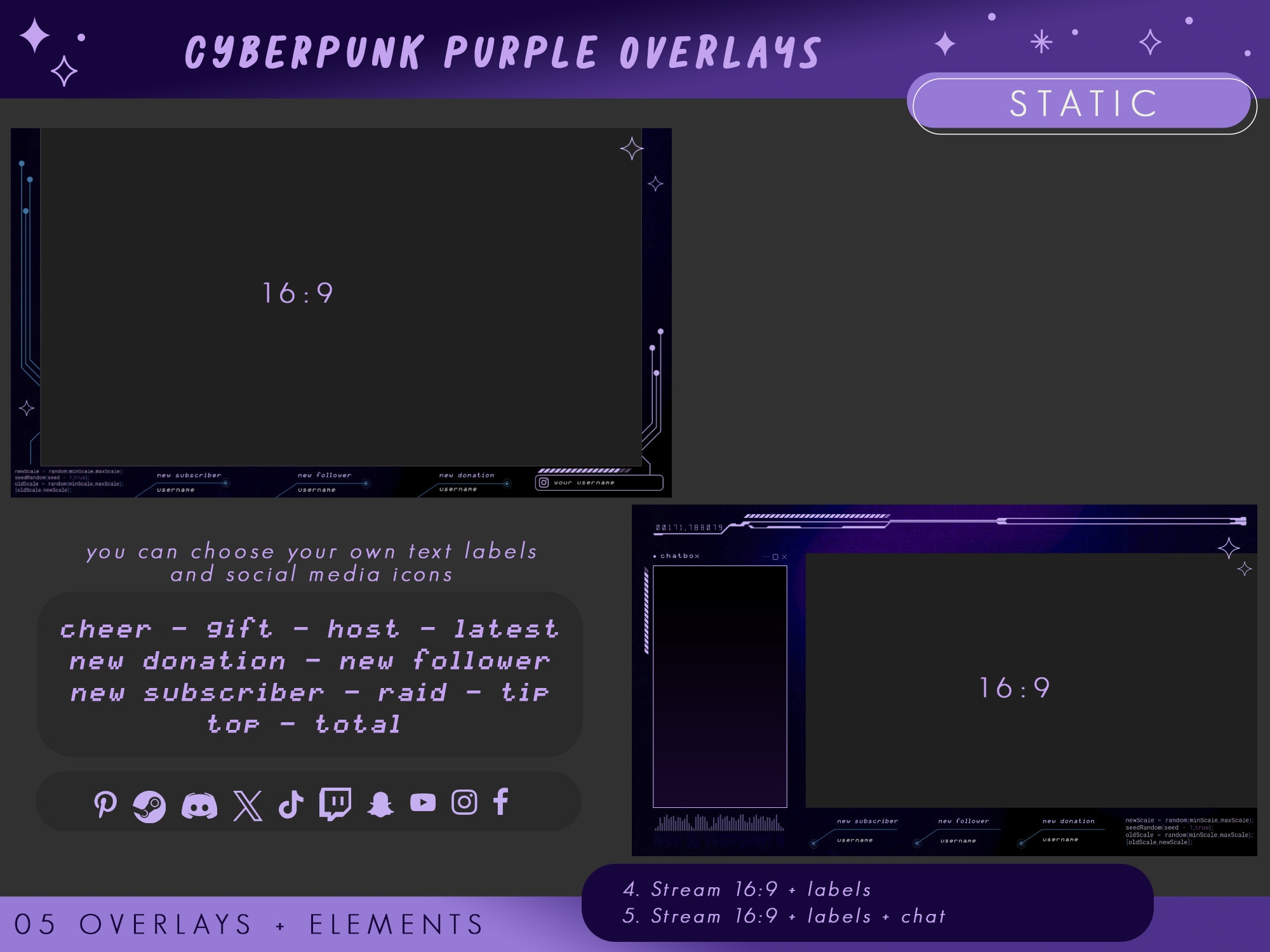 ANIMATED Twitch Stream Package / Cyber Punk Purple Theme / Overlays ...