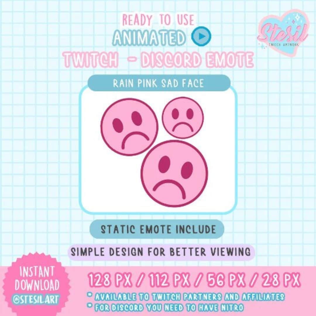 Animated and Static Twitch - Discord Emote / RAIN PINK Sad Face ...