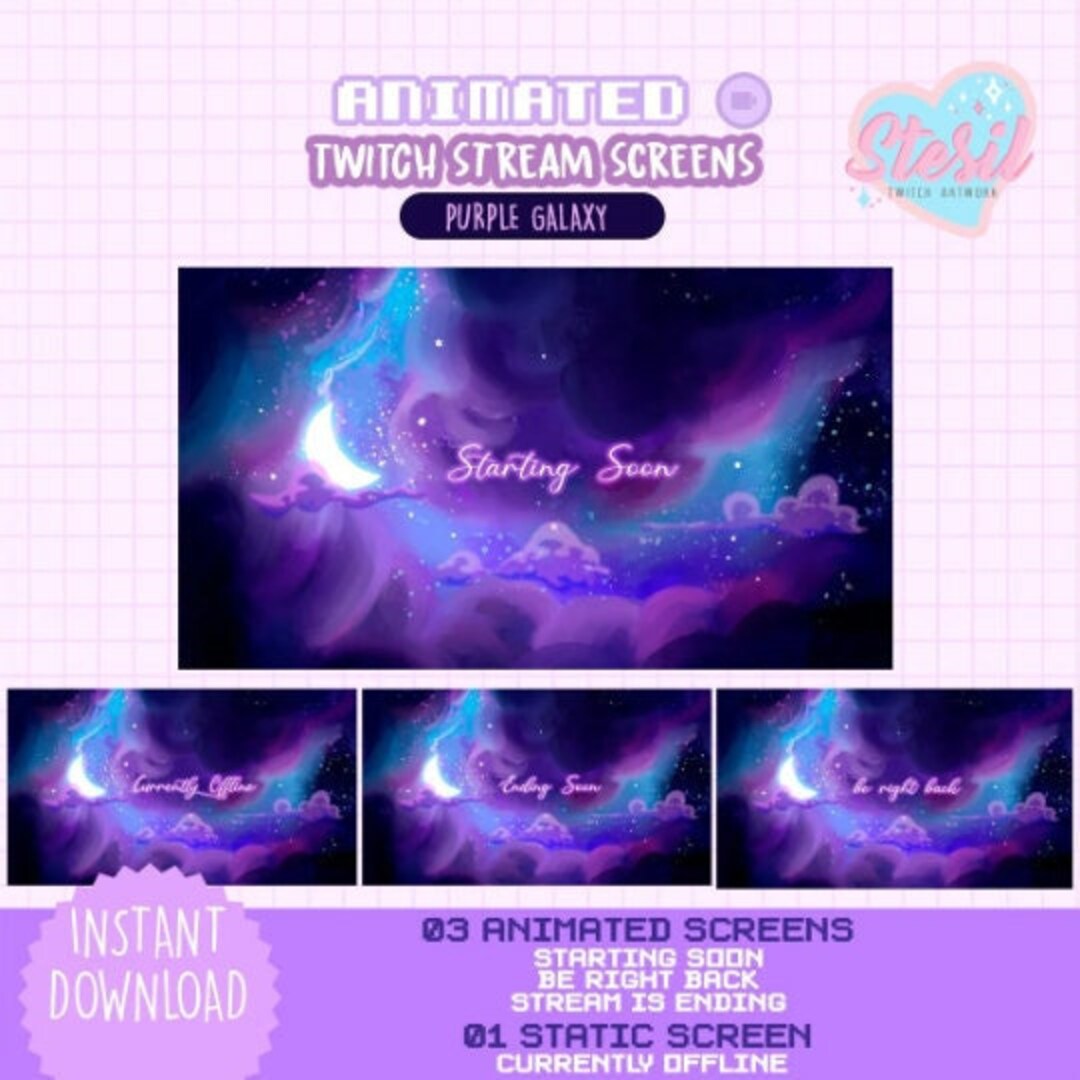 Animated Twitch Screens / Purple Galaxy Theme / Sky / Magic / Pink ...
