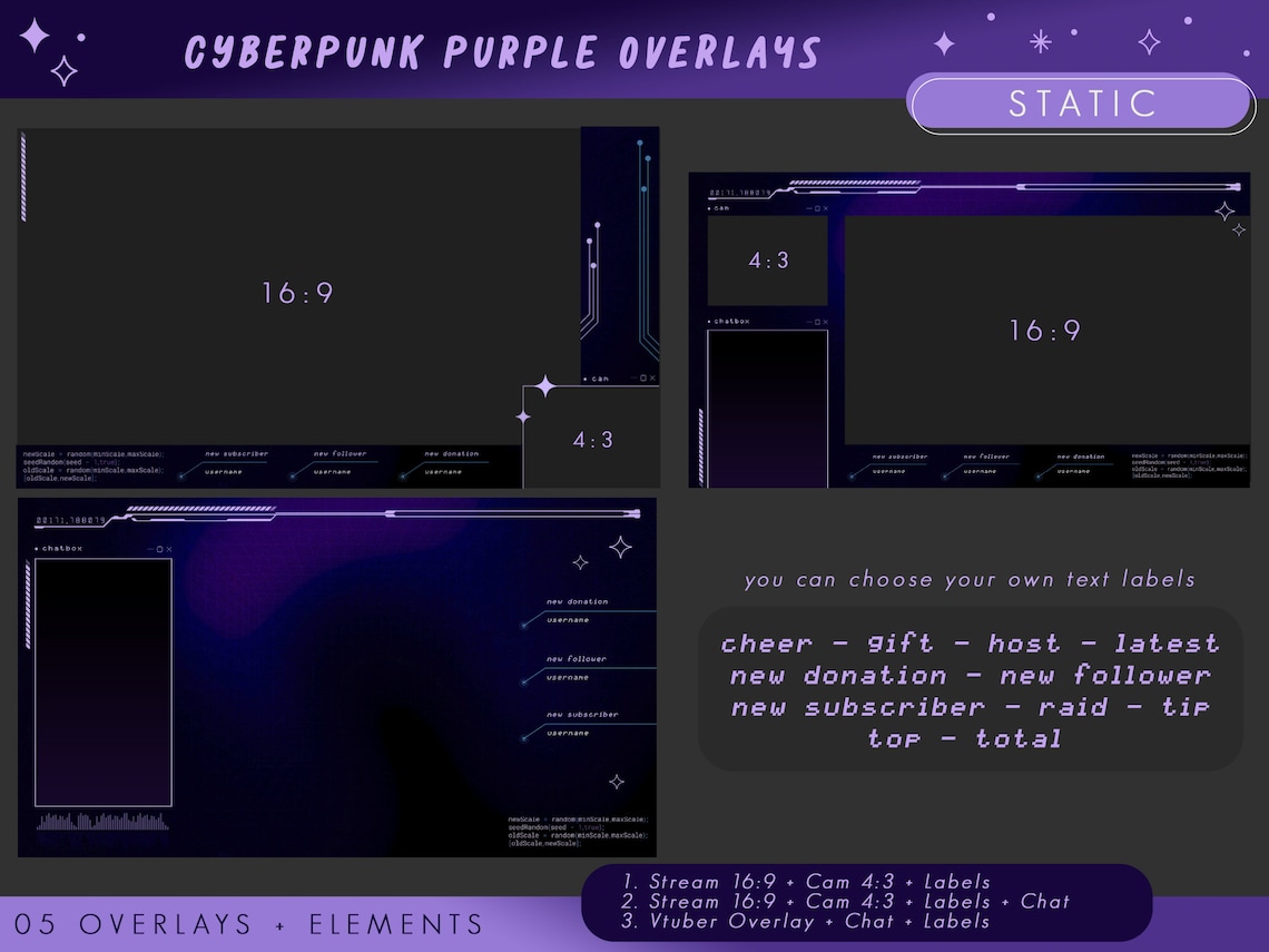 ANIMATED Twitch Stream Package / Cyber Punk Purple Theme / Overlays ...