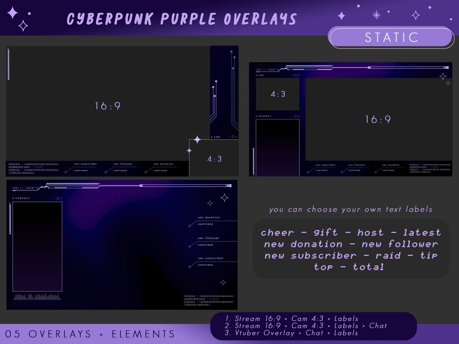 ANIMATED Twitch Stream Package / Cyber Punk Purple Theme / Overlays ...