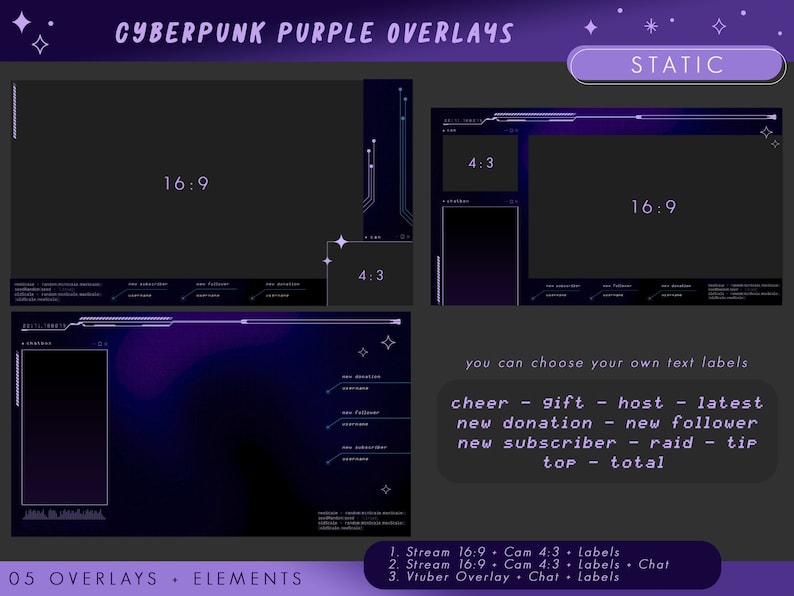 ANIMATED Twitch Stream Package / Cyber Punk Purple Theme / Overlays ...