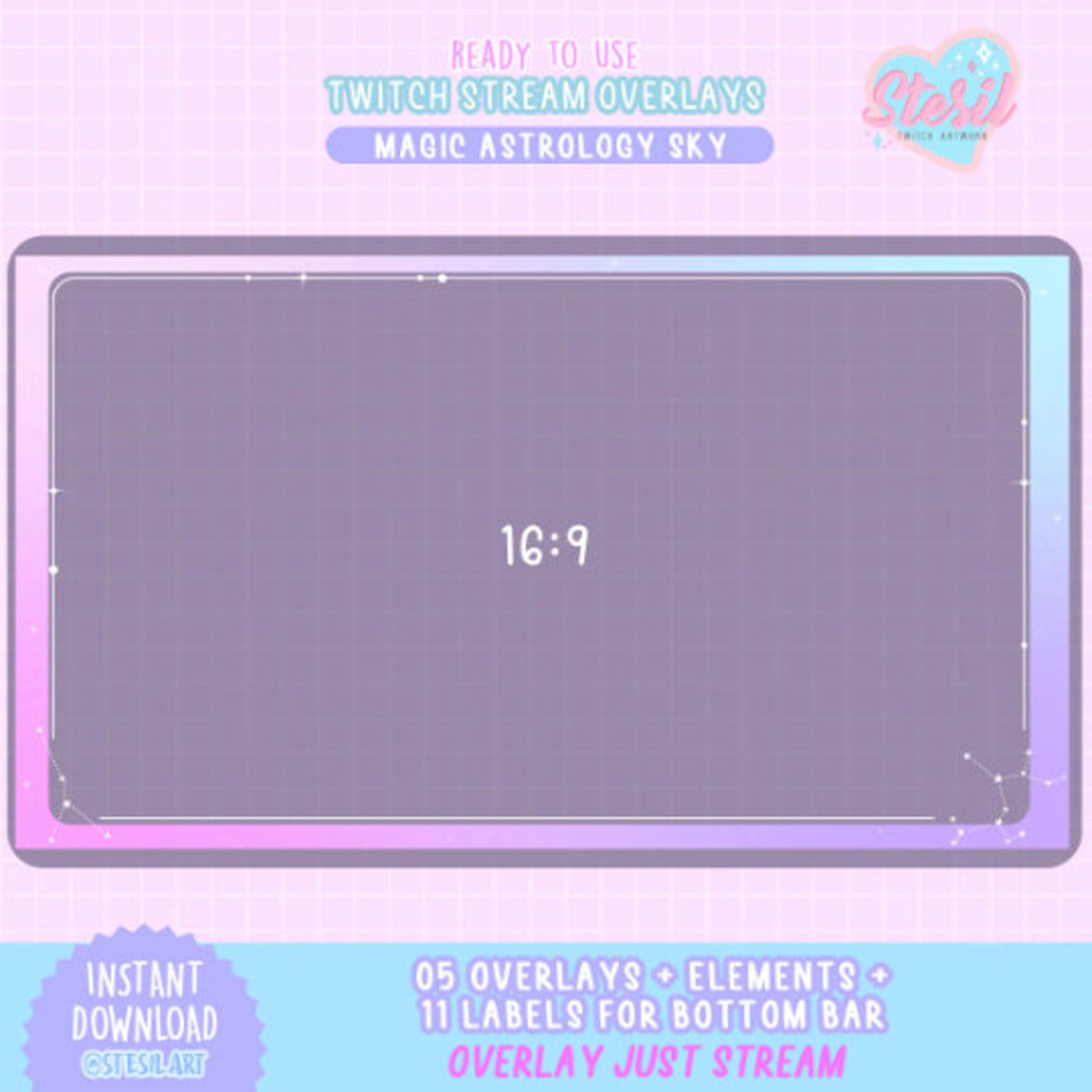 05 Twitch Overlay Elements / Magic Astrology Sky Theme / Pink ...