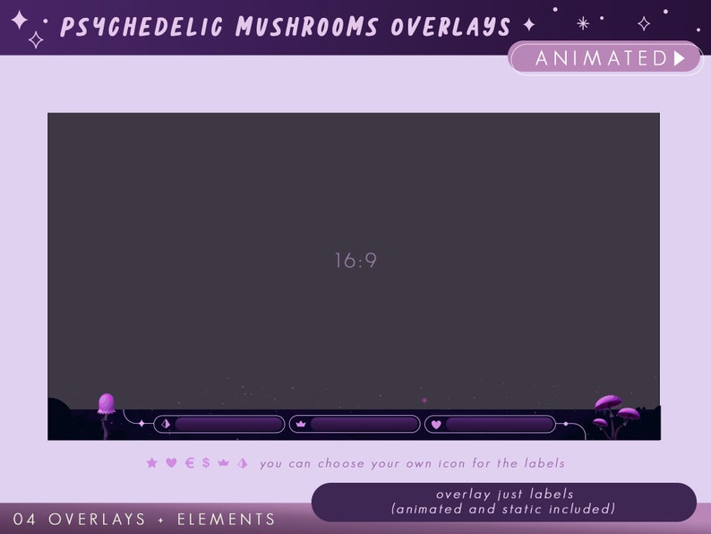 04 Twitch Overlays and 17 Elements / Psychedelic Mushrooms Theme ...