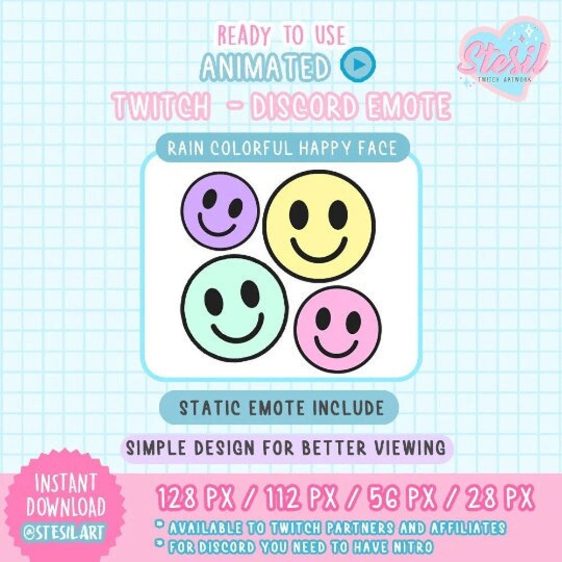 Animated and Static Twitch - Discord Emote / RAIN COLORFUL Happy Face ...