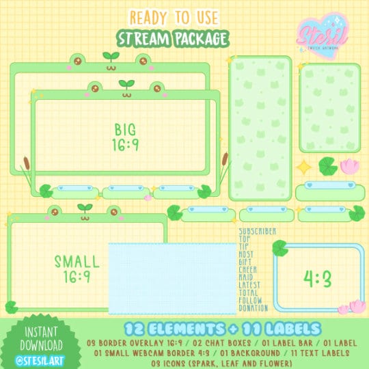03 Twitch Overlay Elements / Cute Frog Theme / Kawaii / - Etsy