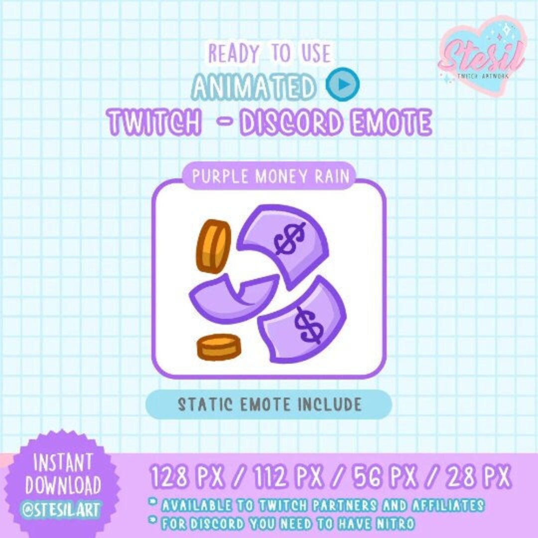 ANIMATED Twitch and Discord Emote / Money Rain / Purple Color / Dollar ...
