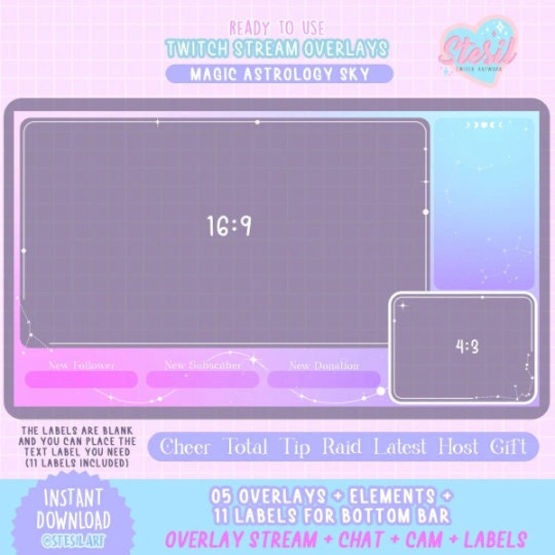05 Twitch Overlay Elements / Magic Astrology Sky Theme / Pink ...