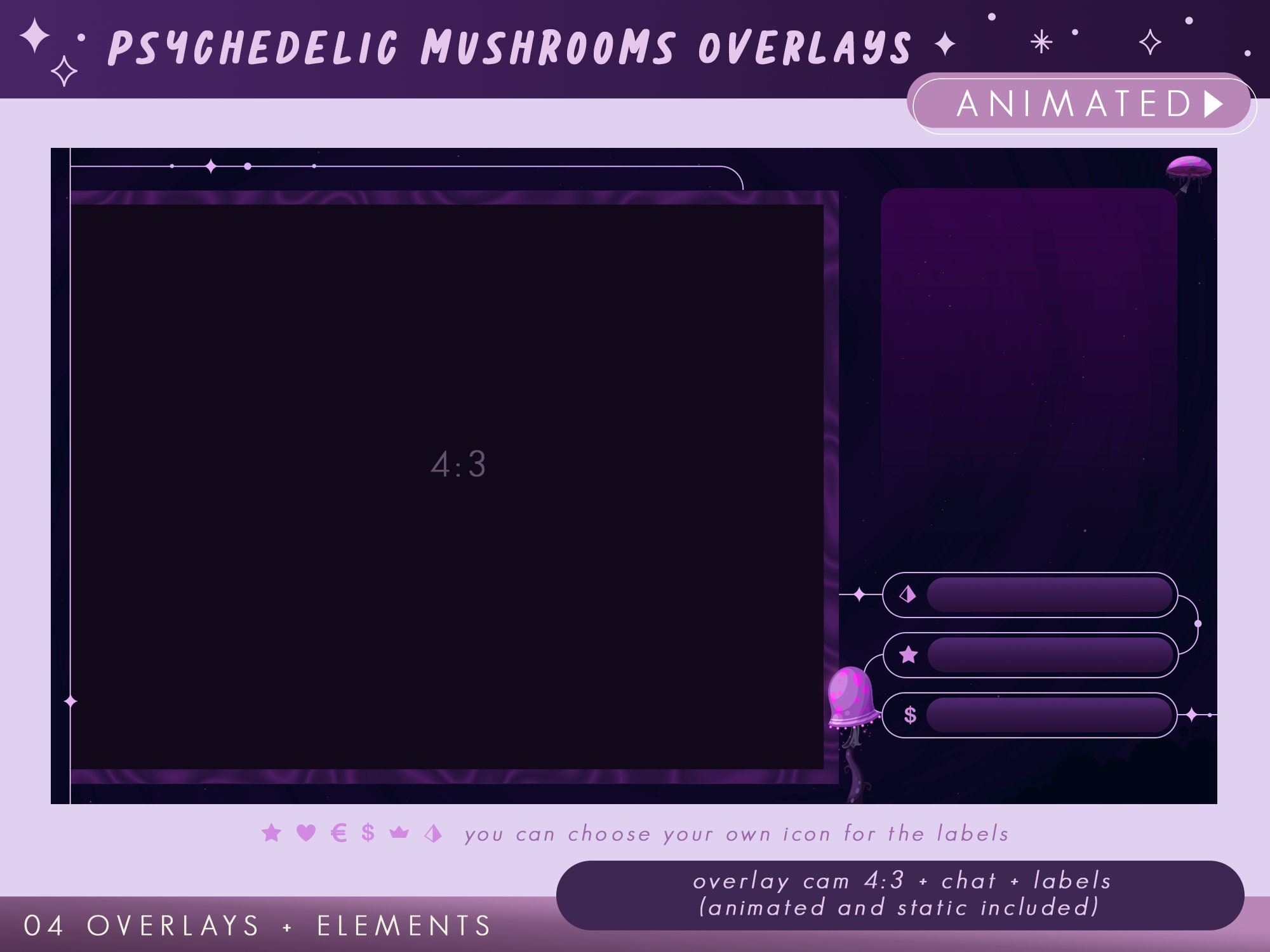 04 Twitch Overlays and 17 Elements / Psychedelic Mushrooms Theme ...