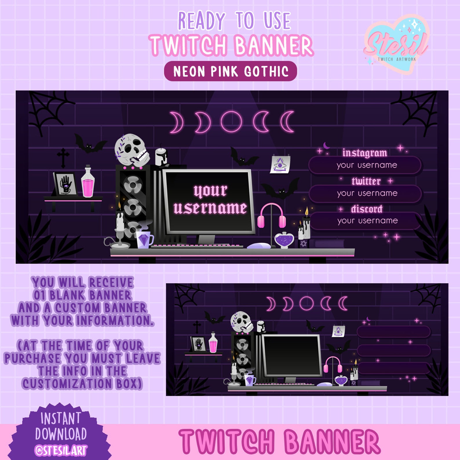 ANIMATED Twitch Stream Package / Gothic Neon Pink Theme / Esoteric ...
