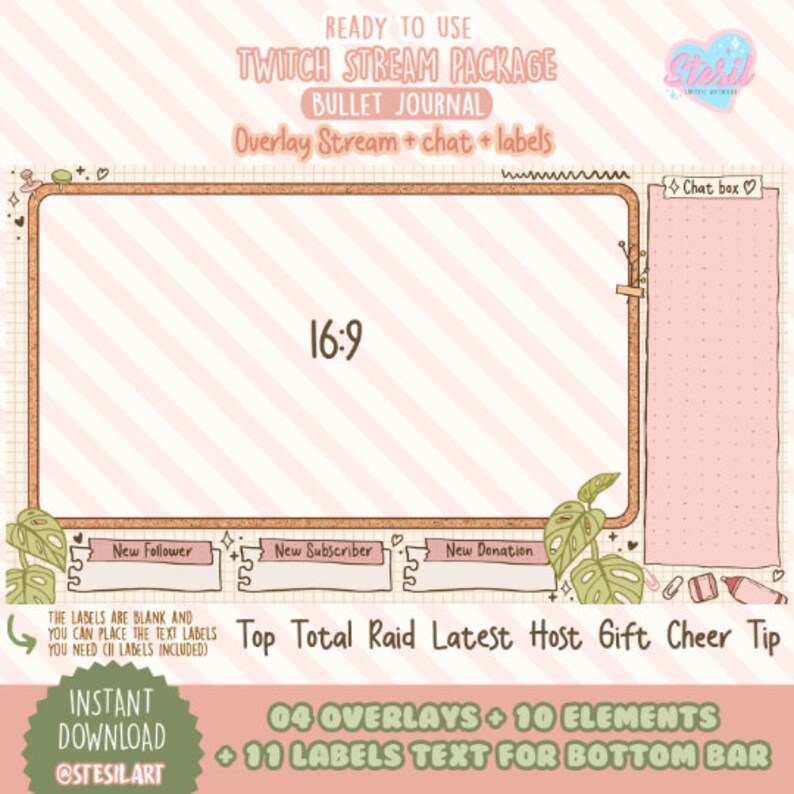 04 Twitch Overlay Elements / Aesthetic Bullet Journal Theme / Agenda ...