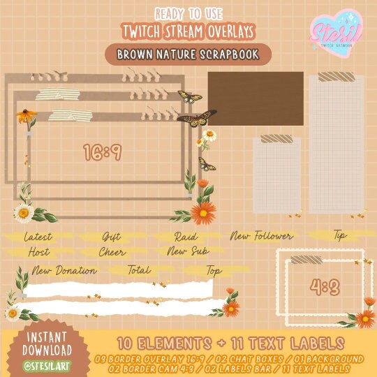 ANIMATED Twitch Stream Package / Brown Nature Scrapbook Theme ...