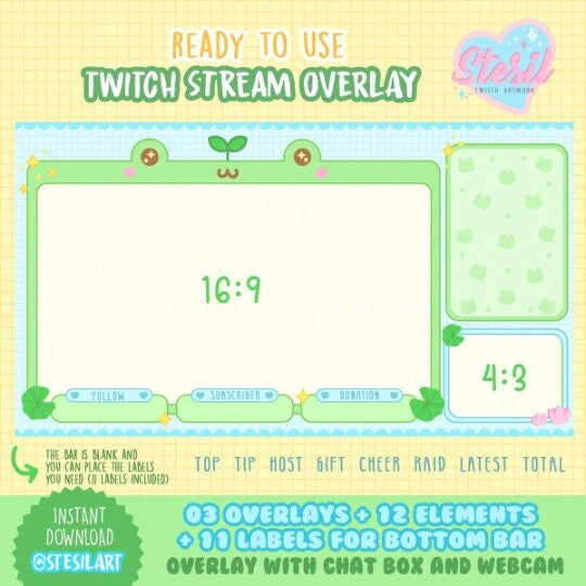 03 Twitch Overlay Elements / Cute Frog Theme / Kawaii / - Etsy