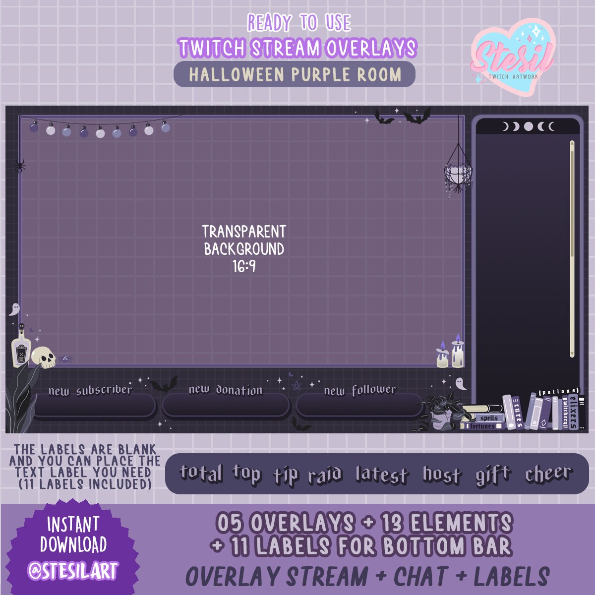 05 Twitch Overlay Elements / Purple Halloween Room Theme / - Etsy