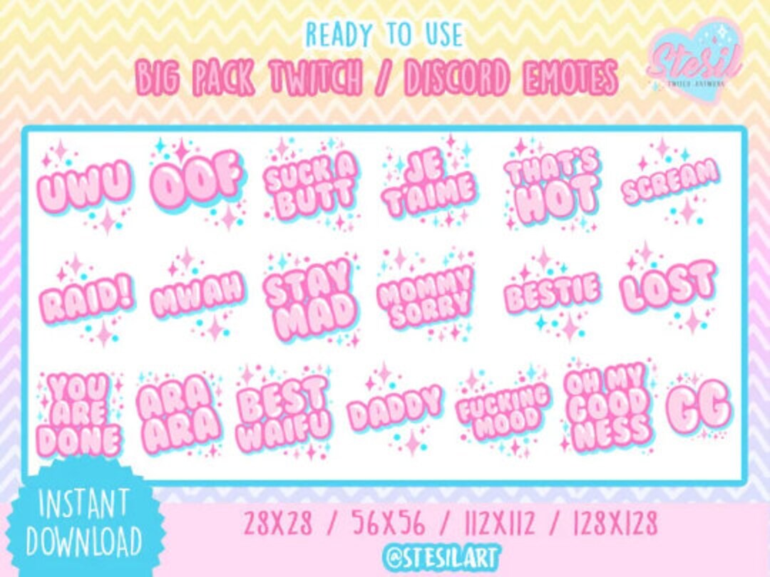 Twitch and Discord Texts Emotes Pack / Uwu Oof Raid Gg Best Daddy Mommy ...