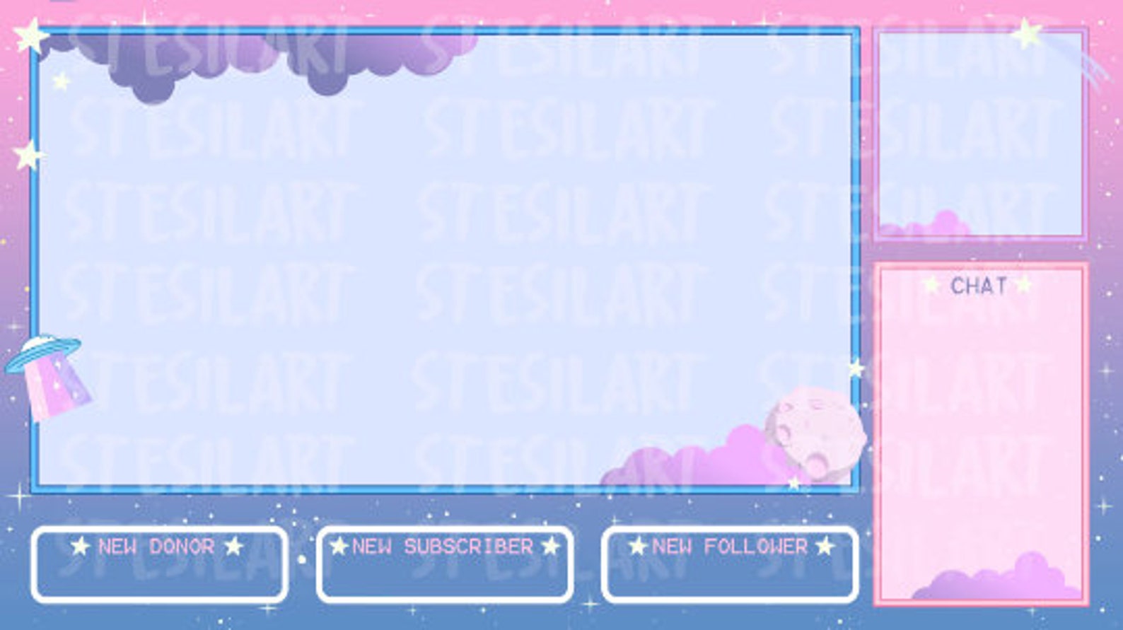 02 Twitch Overlays / Aesthetic / Kawaii / Streamer / Galaxy / Alien ...