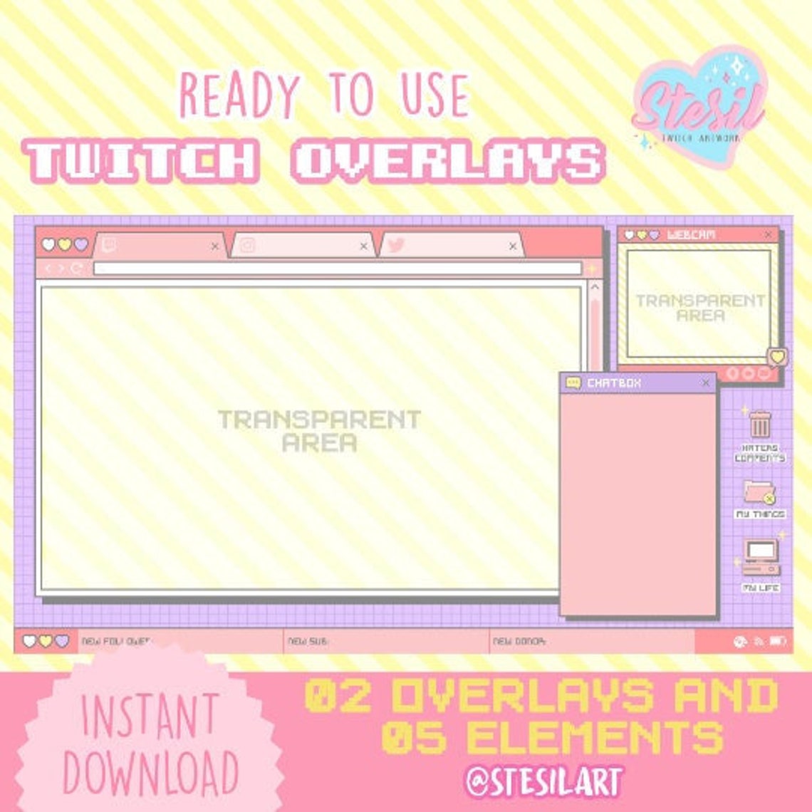 02 Twitch Overlays and 05 Elements / Browser / WEB / Aesthetic / Kawaii ...