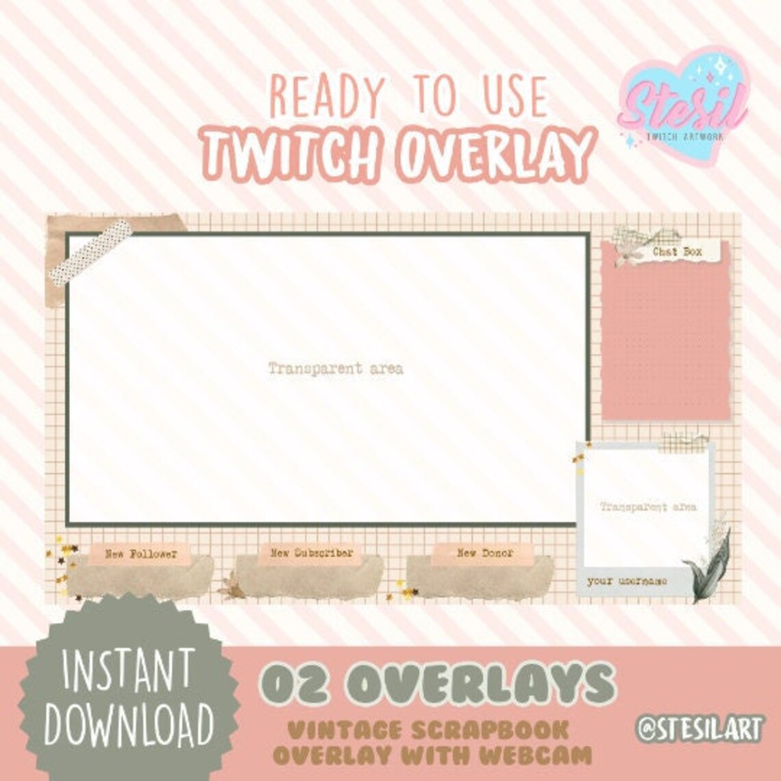 Twitch Overlay / Aesthetic / Scrapbook / Streamer / Vintage / - Etsy