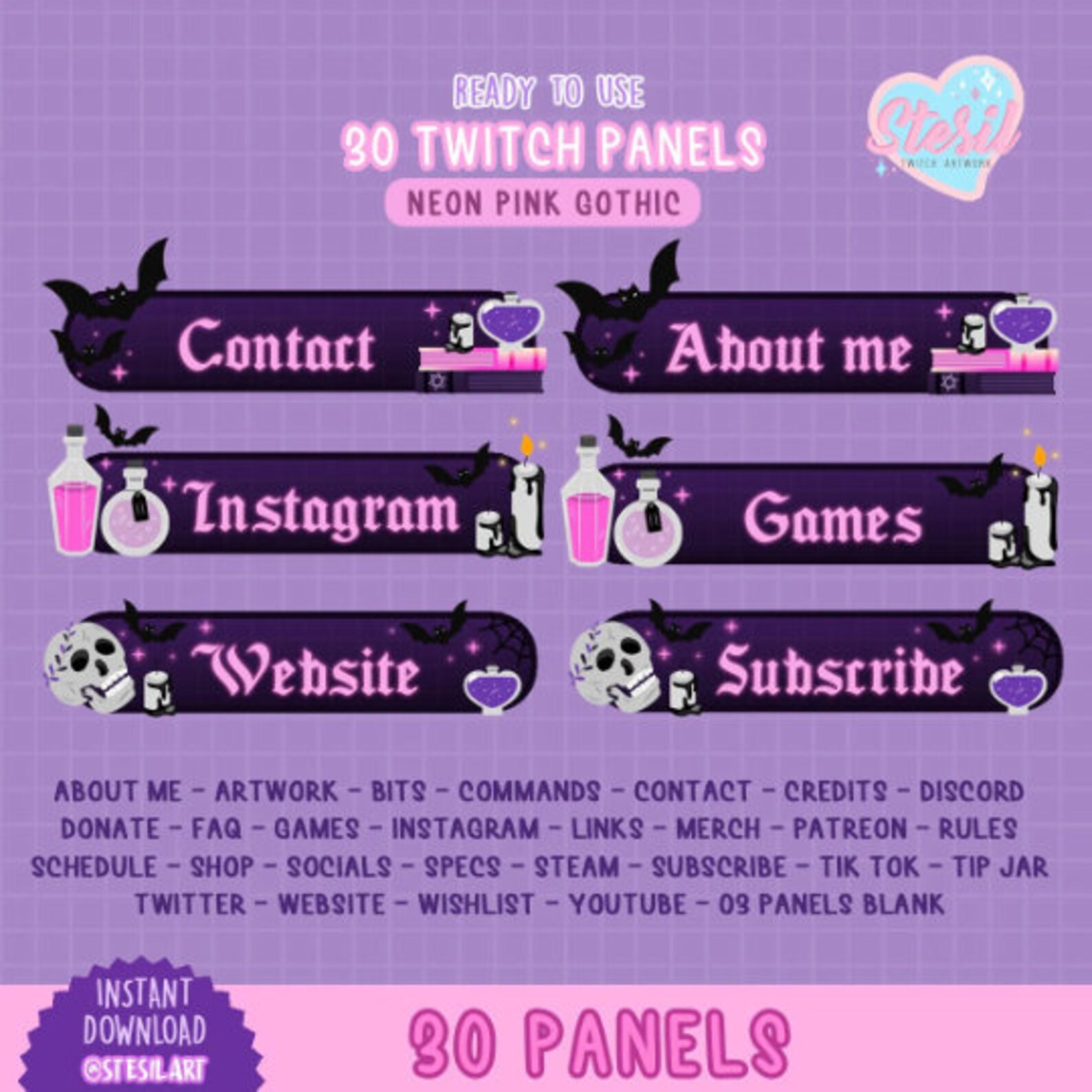 Twitch Panels / Gothic Neon Pink Theme / Esoteric / Magic / Astrology ...