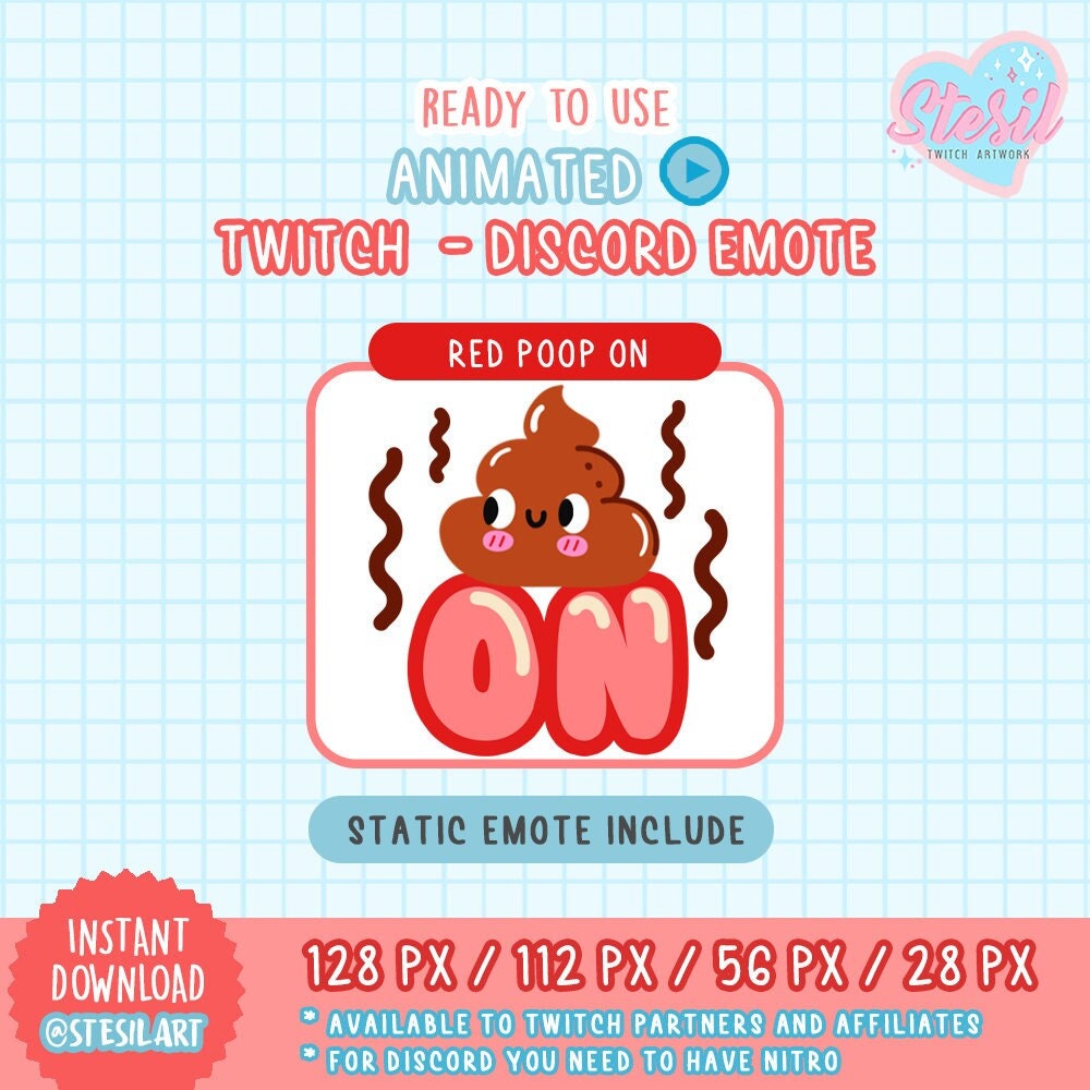 ANIMATED and STATIC Twitch Discord Emote / Poop on Emote / Red Color ...
