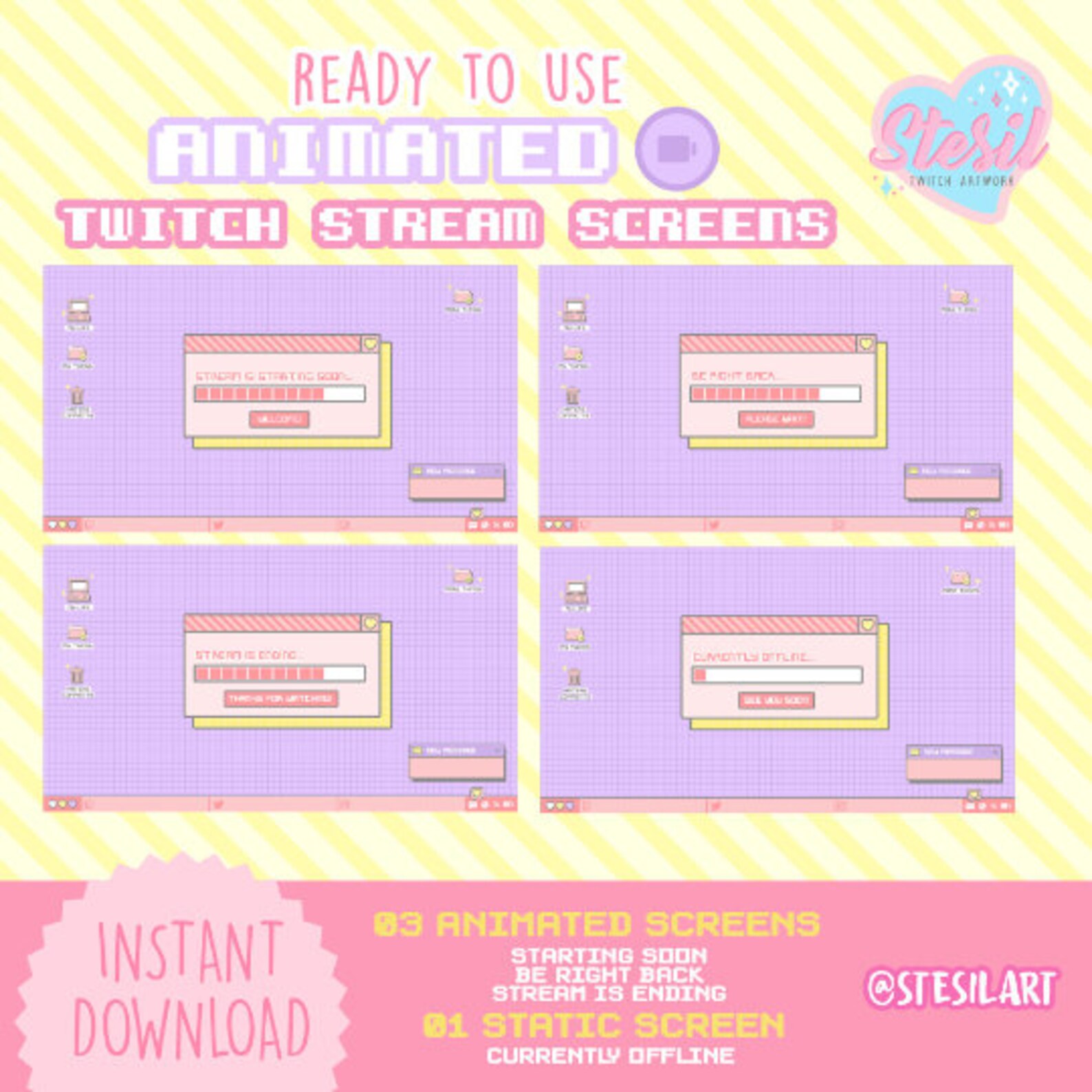 ANIMATED Twitch Stream Package / Web Browser / Aesthetic / 90s ...