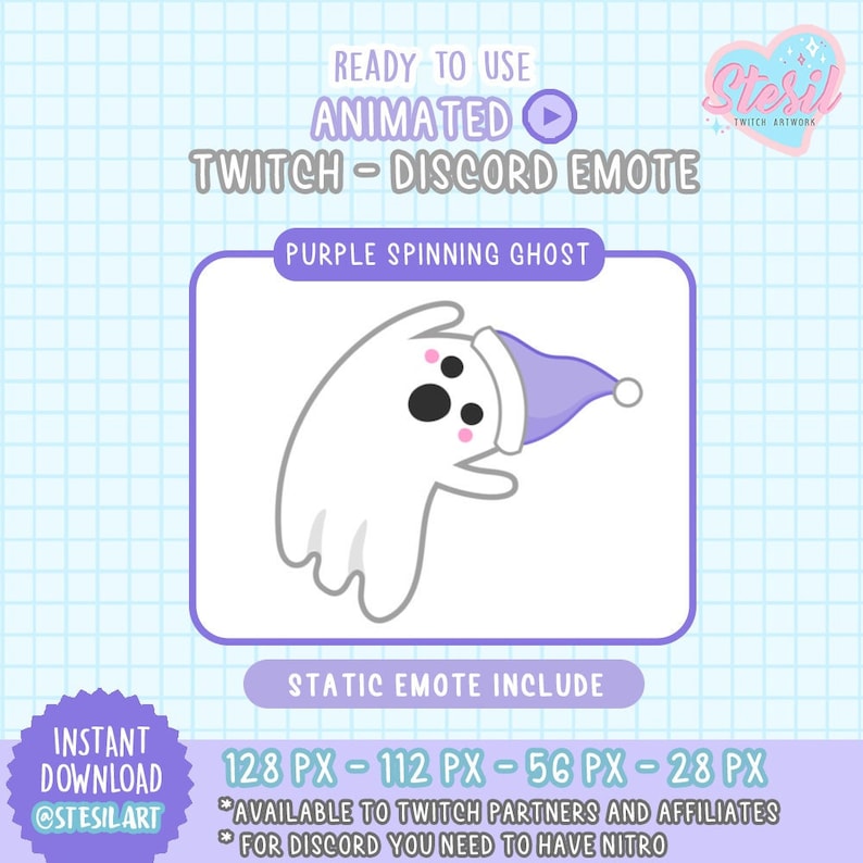 01 ANIMATED Twitch and Discord Emote / Purple Spinning Ghost / Spooky ...